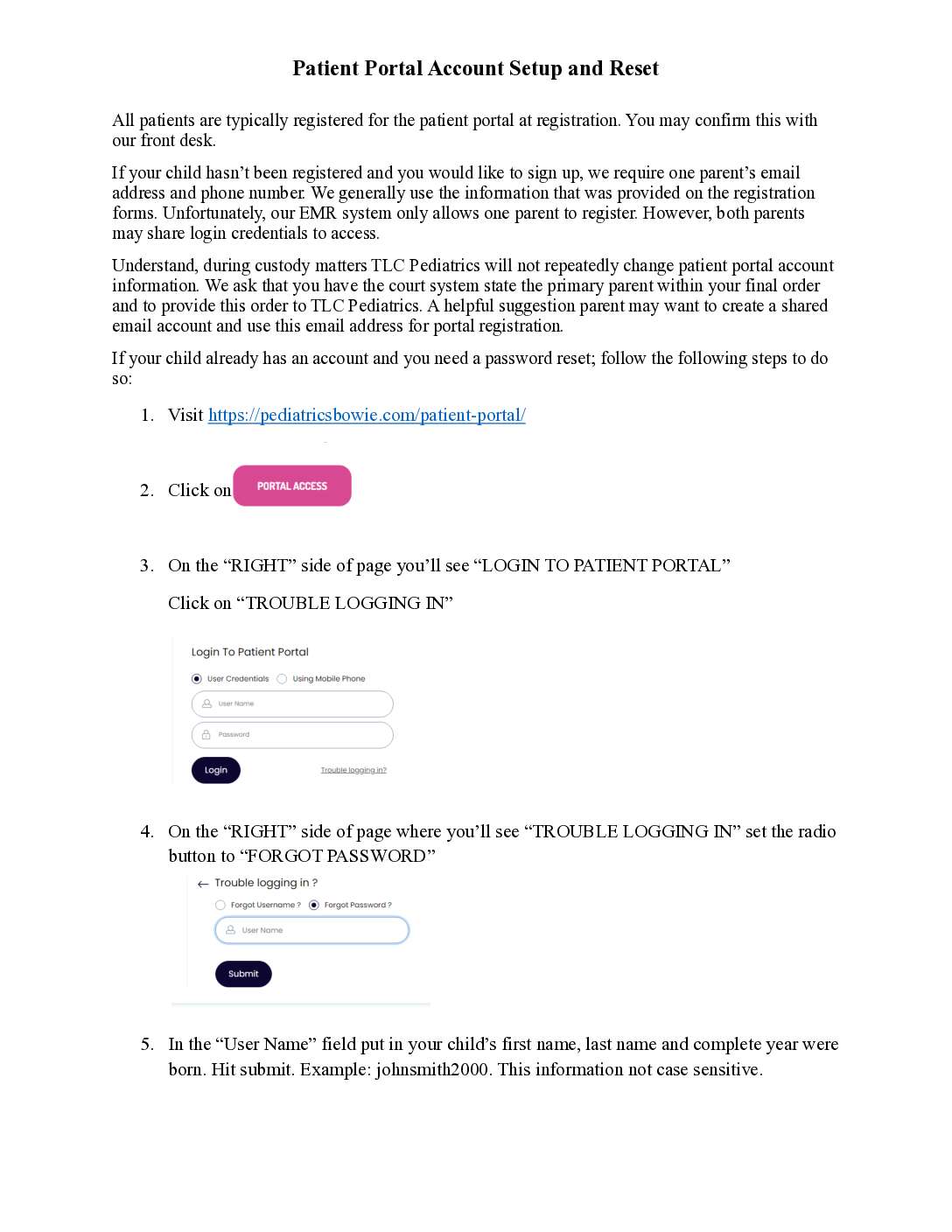 Patient Portal Account Setup and Reset | TLC Pediatrics